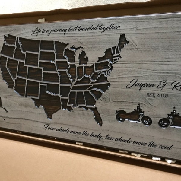 Motorcycle Road Trip Map, Push Pin Map, US Map to Track Travels, Bikers ...