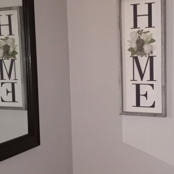 Vertical/horizontal HOME Sign W Felt Flower for O Farmhouse Wood Framed ...