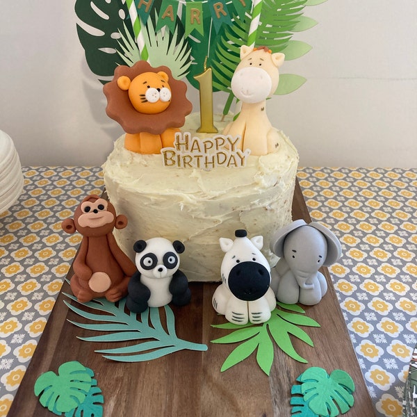 EDIBLE Jungle Animals Cake Topper / Set of 6 / Any Personalised Name ...