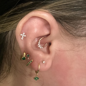 14k Solid Gold Ruby Heart Cartilage Piercing Pink Heart Helix Stud ...