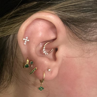 14k Solid Gold Ruby Heart Cartilage Piercing Pink Heart Helix Stud ...