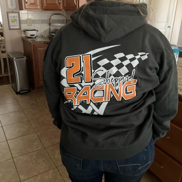 Bleached Blank Pocket Design/back Race Hooded Sweatshirt Checkered ...