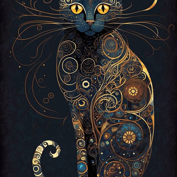 Gustav Klimt Cat Painting Digital Download Home Decor Cat Art Gold and ...