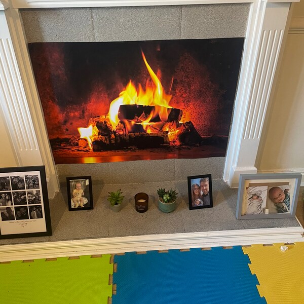 1 X Open Log Fireplace Poster - Landscape Winter Christmas Warmth Fire ...