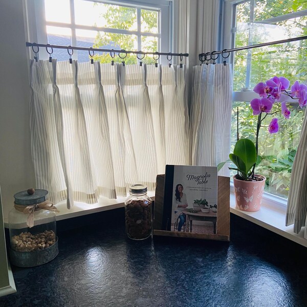 Pleated Lynn Block Print Cafe Curtain , Tier Curtains, Kitchen Curtains ...