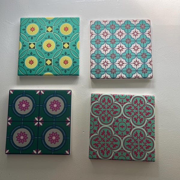 Peranakan Tiles Ceramic Coasters Set | Set of 4 Drink Coasters ...