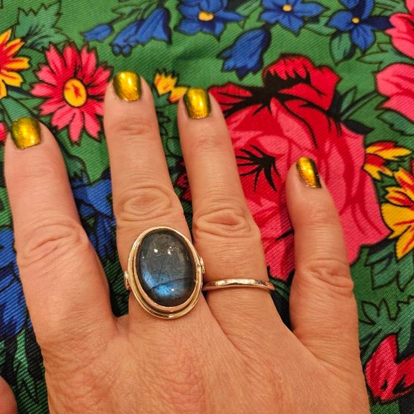 Aquamarine Stars and Moon Fidget Ring | Sterling Silver Celestial ...