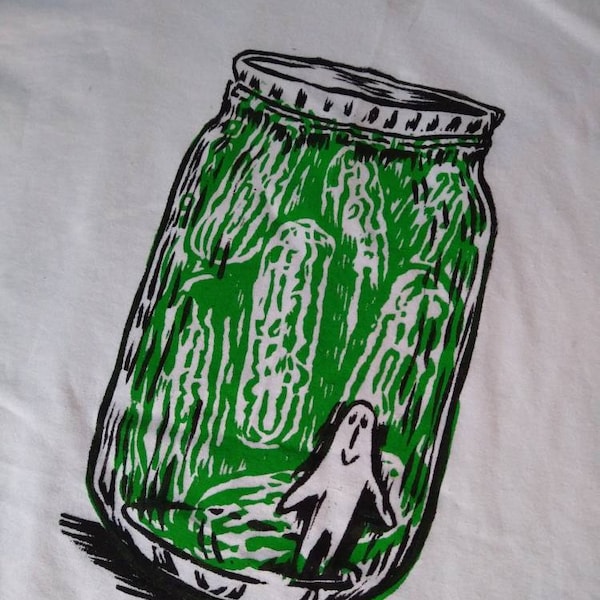 Man in Pickle Jar Linocut Shirt - Etsy