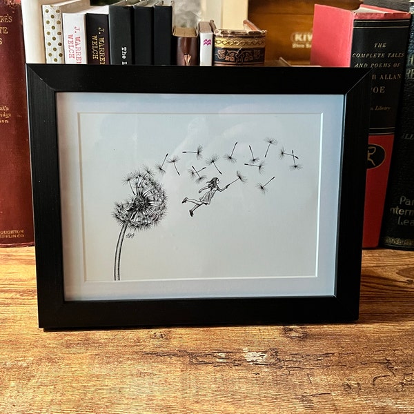 Whimsical Dandelion Girl Print, Alice in Wonderland Inspired, Pen and ...