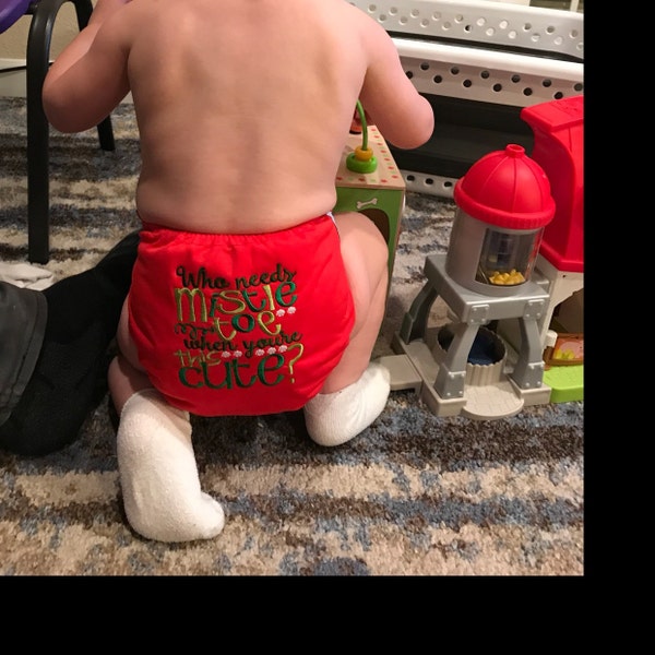 Christmas Embroidered Cloth Diaper - Holiday Mistletoe Diaper - Winter ...