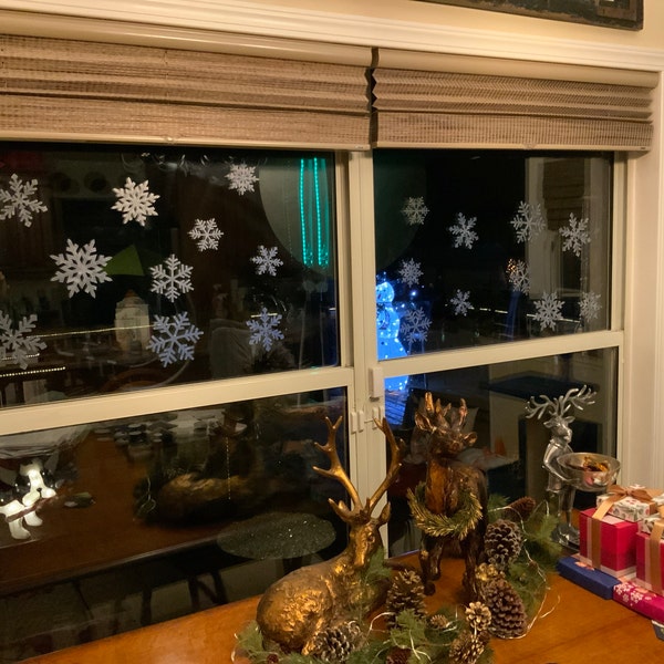 Snowflake Star Window Decorations- Christmas Window Cling- Reusable Set ...