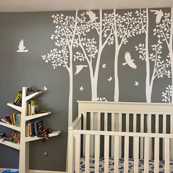 Long White Trees Wall Stickers Large Set of Nursery Tree Decals With ...