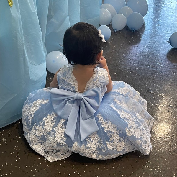 Girls Baby Blue Lace Tulle Party Dress, Sky Blue Party Dress, Flower ...