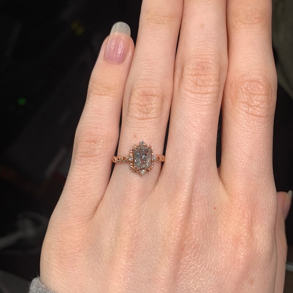 Emerald Salt and Pepper Diamond Ring. Vintage Braided Diamond ...