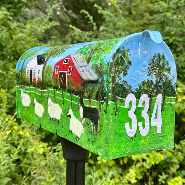 Corn Field and Red Barn Hand Painted Rural Mailbox, Weathered Barn Art ...
