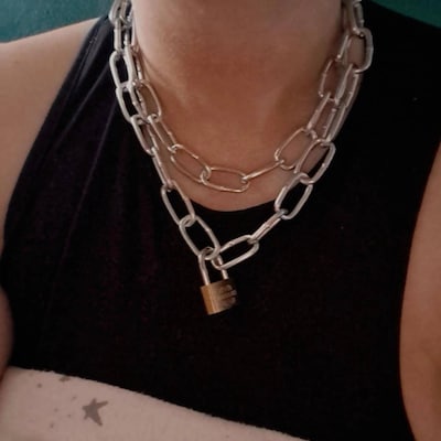 Double Gold Padlock Chain Necklace Punk Jewellery Grunge Style ...