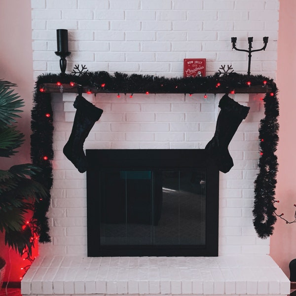 Gothic Christmas Stocking Black Velvet With Red Detailing Holiday Home ...