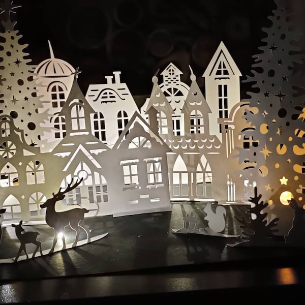 3d Christmas Village Svg Template, Paper Christmas House Svg Cut File ...