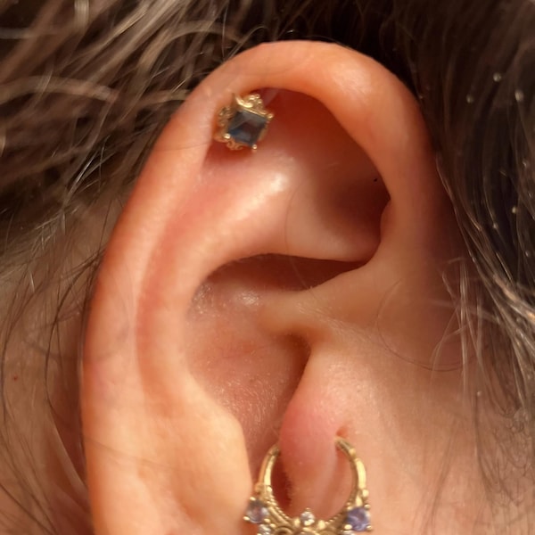 14K Solid Gold Garnet Stud Earring/threadless Push Pin Stud/dainty ...