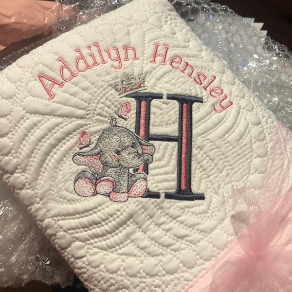 Baby Elephant Monogram Heirloom Baby Quilt, Monogram Baby Quilt ...