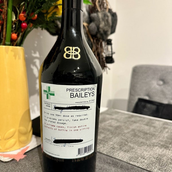 Personalised Prescription Baileys Bottle Label - Christmas Secret Santa ...