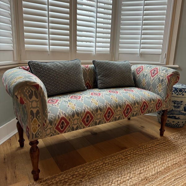 Occasional Small Sofa, Bench, Seat Covered in a Blue and White Stripe ...