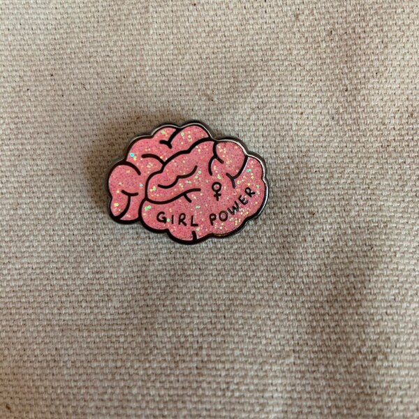 Girl Power Enamel Pin- Feminist Lapel Pin Pink Glitter Brain Enamel Pin ...