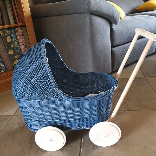CUSTOMISABLE Handmade Natural Wicker Rattan Dolls Pram, Choose Your ...