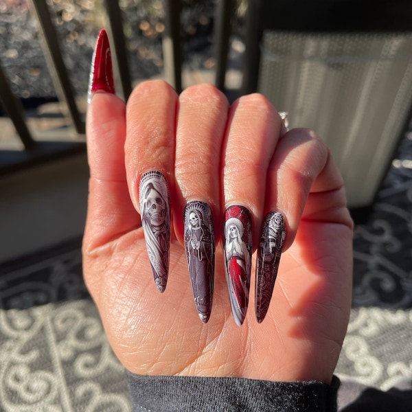 Santa Muerte Nail Decals - Skull Nail Art - Water Transfer Nail Wraps ...