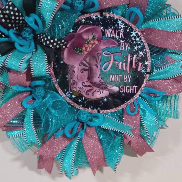 Walk by Faith Not by Sight Wreath Sign, Metal Wreath Sign, Signs for ...