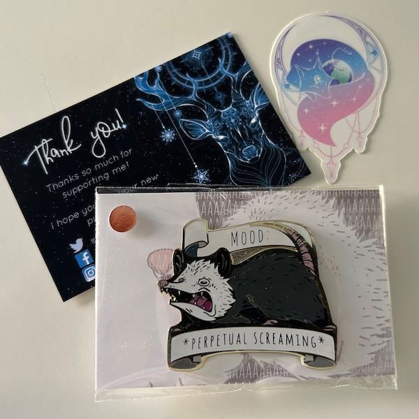 Mood Possum Hard Enamel Pin | Perpetual Screaming Opossum Funny Pin ...