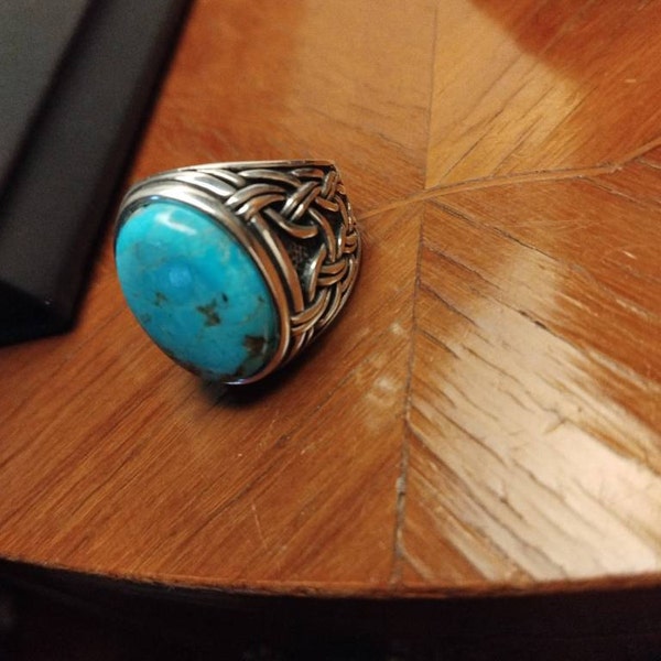 Handmade Turquoise Stone Men Ring - 925k Sterling Silver Ring - Oval ...