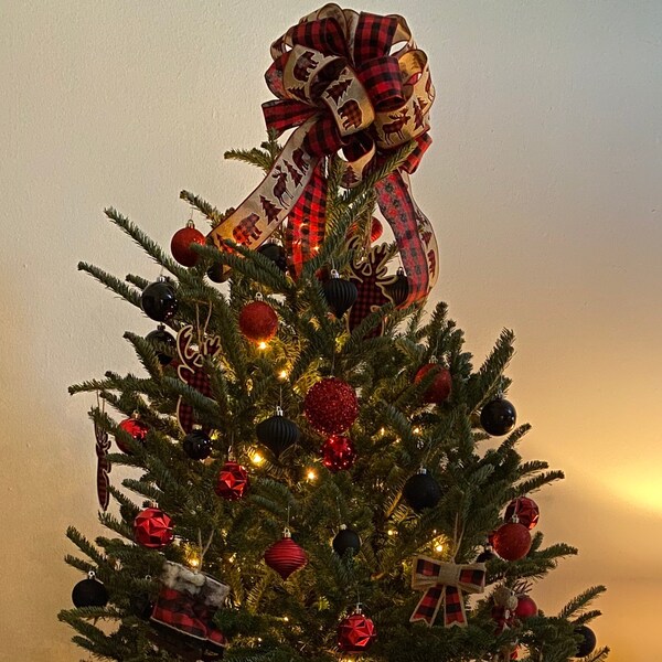 Christmas Tree Topper / Xmas Decorative Bow / Buffalo Xmas Tree Topper ...