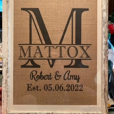 Burlap Wedding Gift Personalized Burlap Monogrammed Print Burlap Family ...