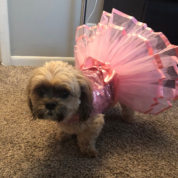 Beautiful Pink Sequinned Tu Tu Dog Dress for Small Breed Dogs Designer ...
