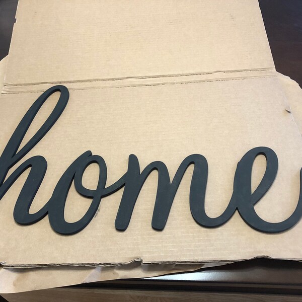 Home Wood Word, Scroll Cut Word, Home Sign, Home Cutout, Cursive Home ...