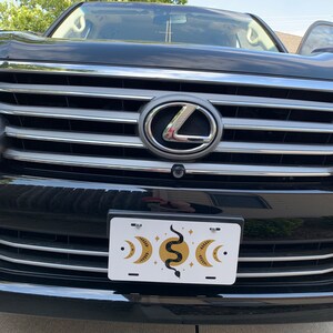 Moon Phase and Serpent License Plate. Cream, Black, Tan Gold. Funky ...
