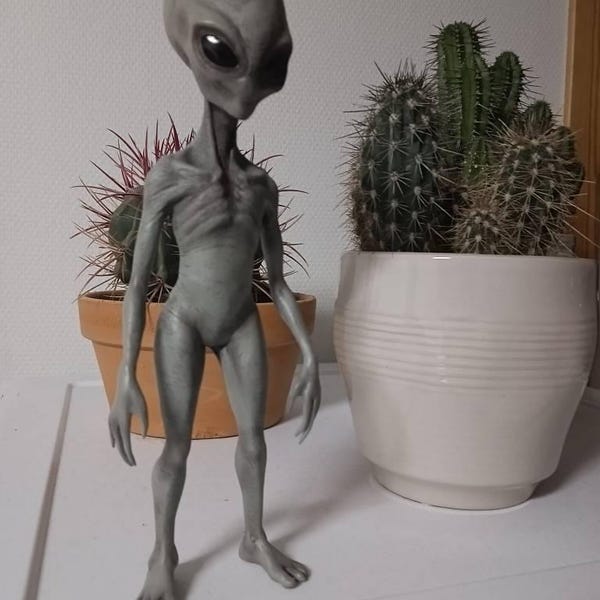 BIG 1/6 Grey Alien Figure Roswell Area 51 S4 UFO Pilot Model Retro Sci ...