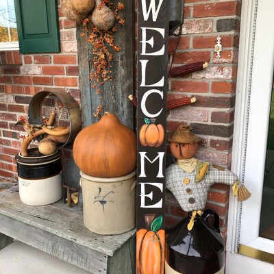 WELCOME SIGN, Fall Rustic Welcome Sign, Vertical Front Door Welcome ...