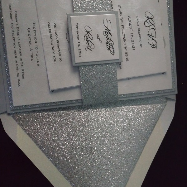 Glitter Wedding Invitation, Silver Glitter Wedding Invitation, Silver ...