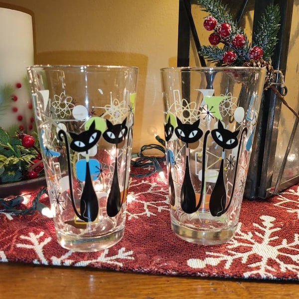 Atomic Kitschy Black Cat Pint Glass, 16oz Mid Century Modern Retro Beer ...