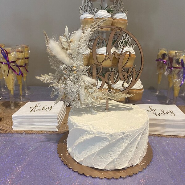 Oh Baby Wooden Hoop Dried Flowers Cake Topper - Ivory Dried Flowers ...