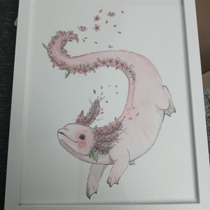 Cherry Blossoms Axolotl Print - Etsy