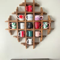 Natural Wooden Coffee Cup Mug Rack With Shelf.tea Cup Holder,rustic ...