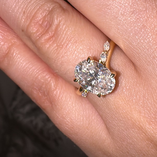 Flower Tulip Setting 14k Solid Gold Moissanite Engagement Ring Large 3 ...