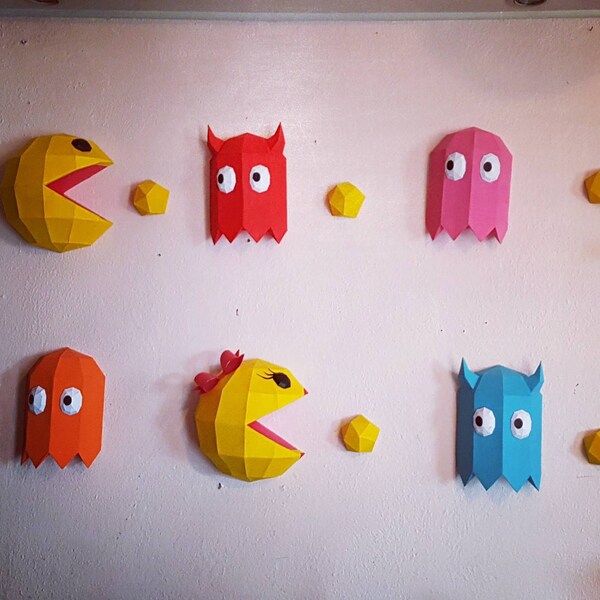 Pacman Wall Art, Pacman Sculpture, Wall Decor, Paper Sculpture, Low ...