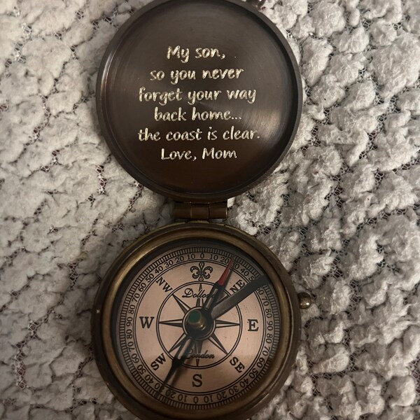 Engraved Working Brass Antique Compass for Men, Custom Handmade Pocket ...