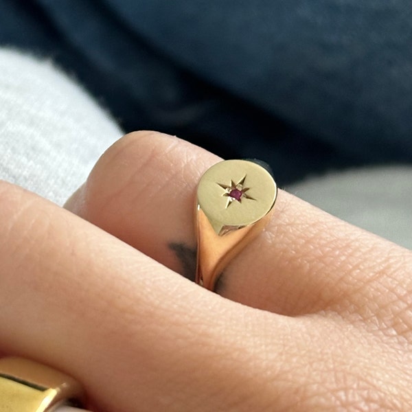 14k Solid Gold North Star Signet Ring, Real Gold Compass Ring, Handmade ...