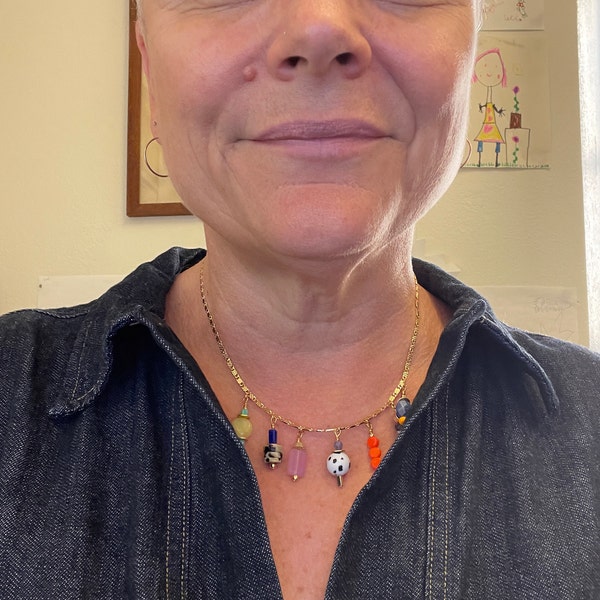 Colorful Statement Necklace, Colorful Charm Necklace, Layering Necklace ...