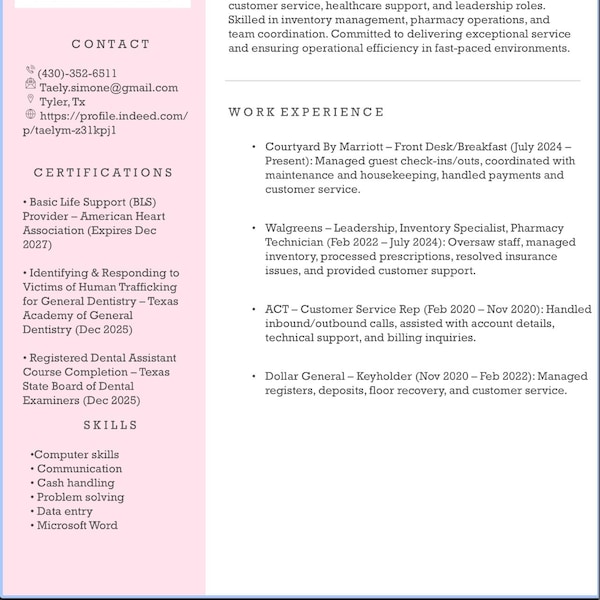 Pink Resume Template | Word and Pages Resume Template | Girl Resume ...